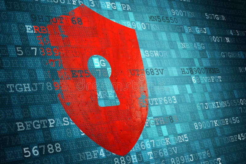 Illustration of Shield Icon on Blue Tech Screen. Security Concept Stock ...