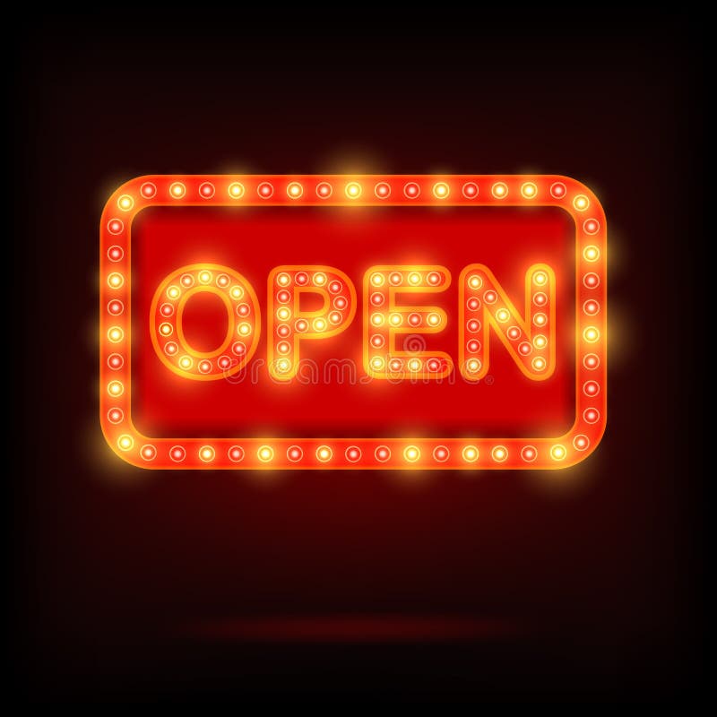 Shining Retro Sign Open Billboard Stock Vector - Illustration of arrow ...