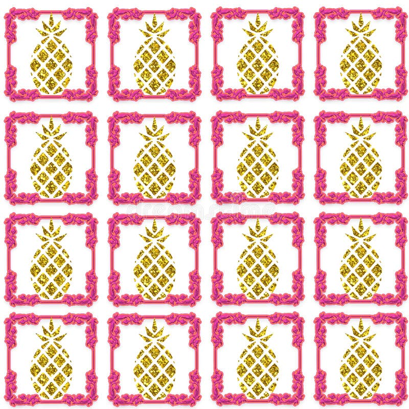 Illustration of Shiny Pineapple Patterns with Pink Frames on a White ...