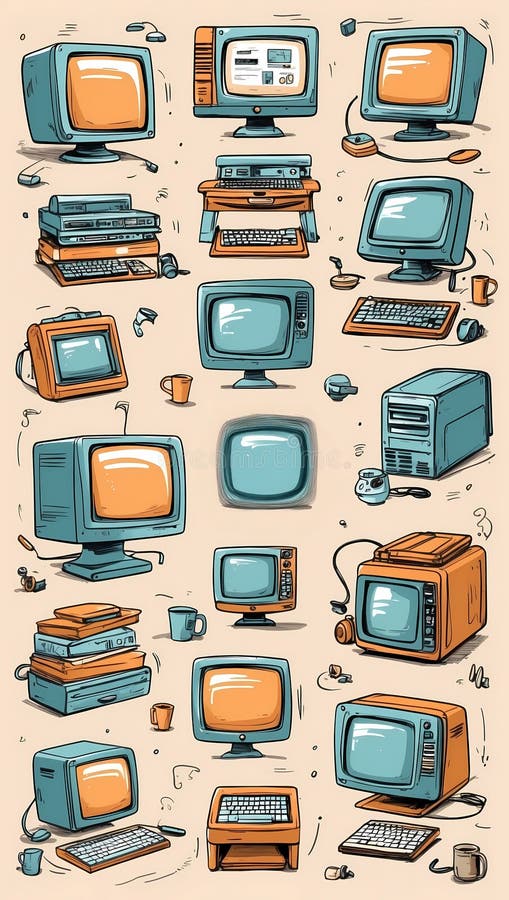 A Whimsical Hand-drawn Illustration Featuring an Assortment of Classic ...