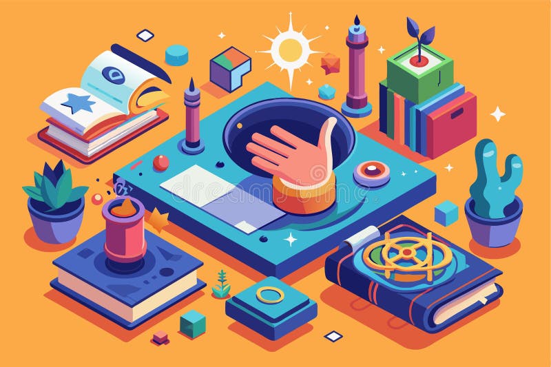 This Illustration Showcases a Colorful Workspace with Palm Reading ...