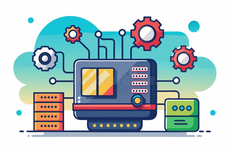 This Illustration Showcases a Computer Surrounded by Gears ...
