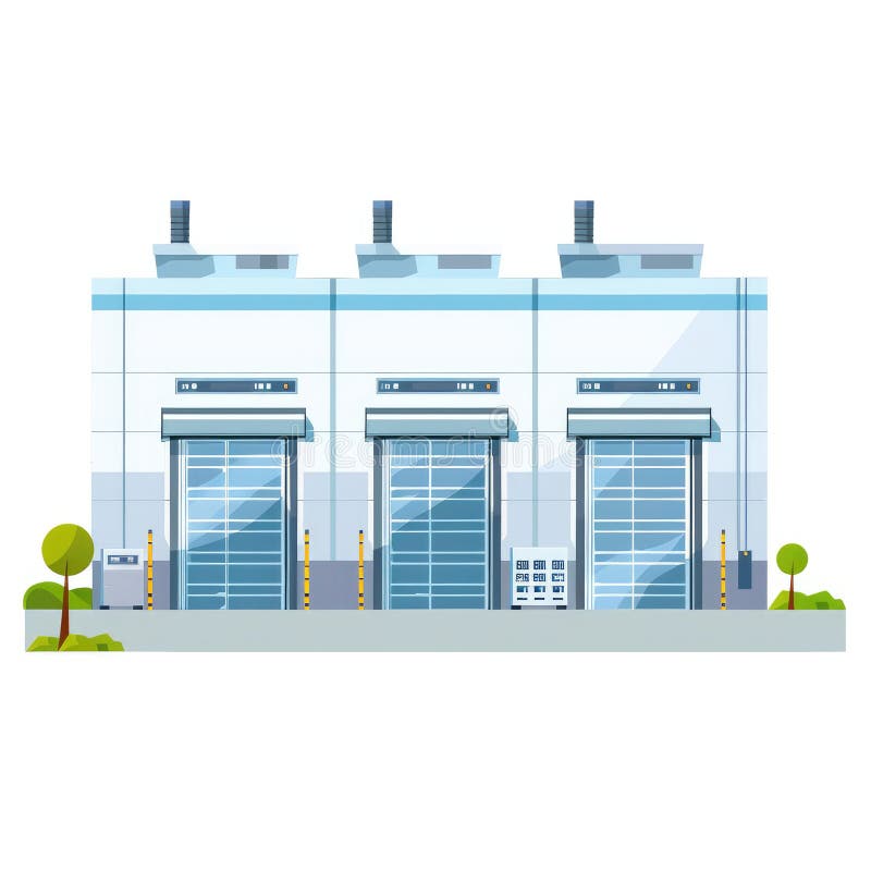 Modern Warehouse Exterior with Three Large Loading Docks Stock ...