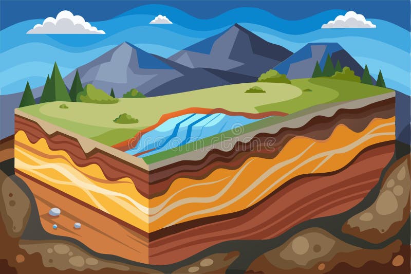 The Illustration Showcases Different Earth Layers Beneath a Grassy ...