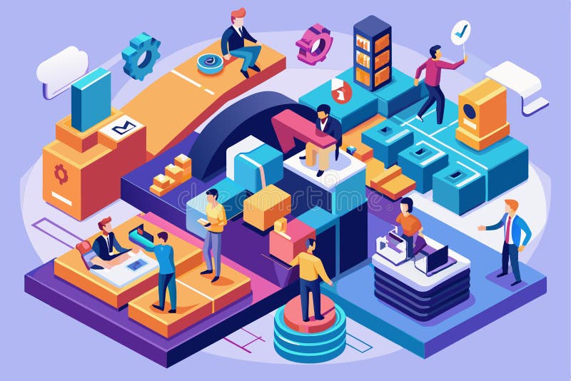 The Illustration Showcases Diverse Teams Collaborating in a Colorful ...