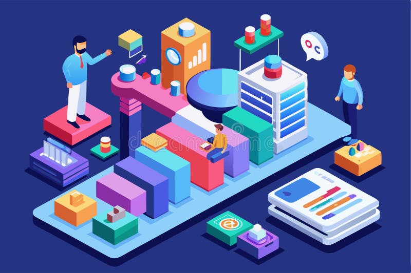 The Illustration Showcases a Dynamic Workspace Focused on Data ...