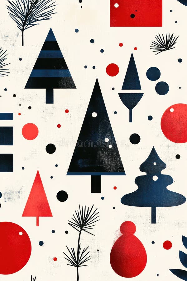 Festive Christmas Pattern with Geometric Trees and Decorations in ...