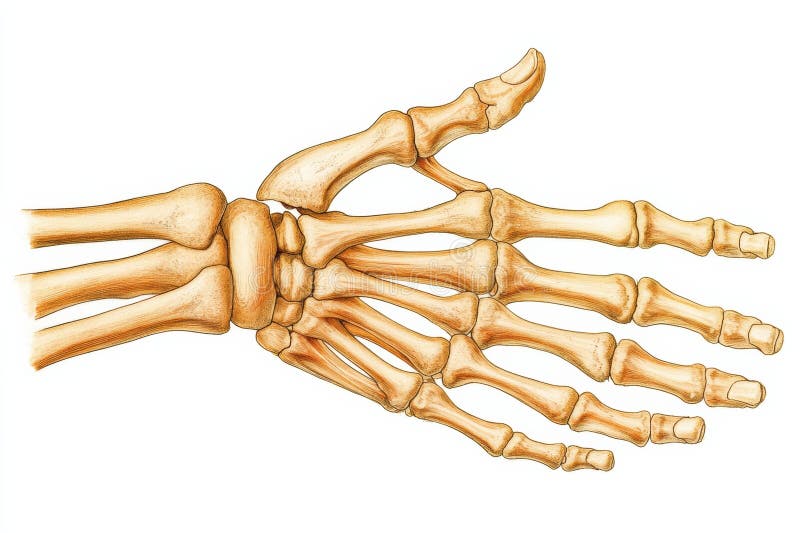 Detailed Illustration of a Human Hand Skeleton Showing Fine Bone ...