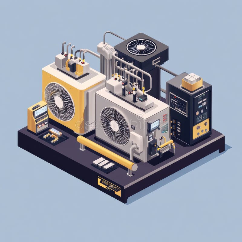 Industrial Cooling System with Compressors and Control Panel Design ...