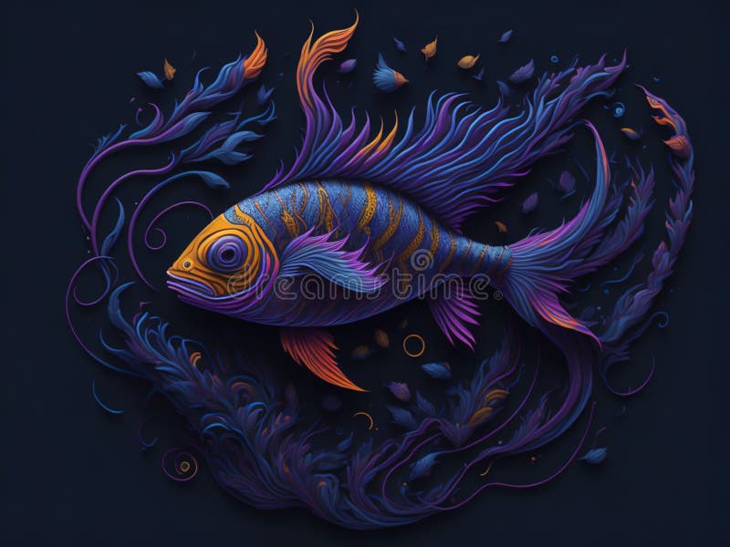 Illustration Showcases a Magnificent Multicolored Fish, Adorned with a ...