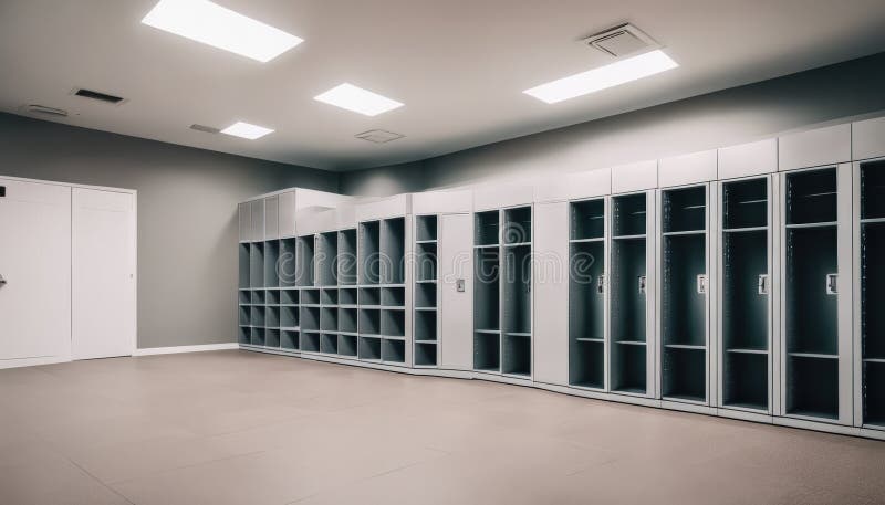 Minimalist Gym Locker Room with Neutral Tones and Simple Lockers Stock ...