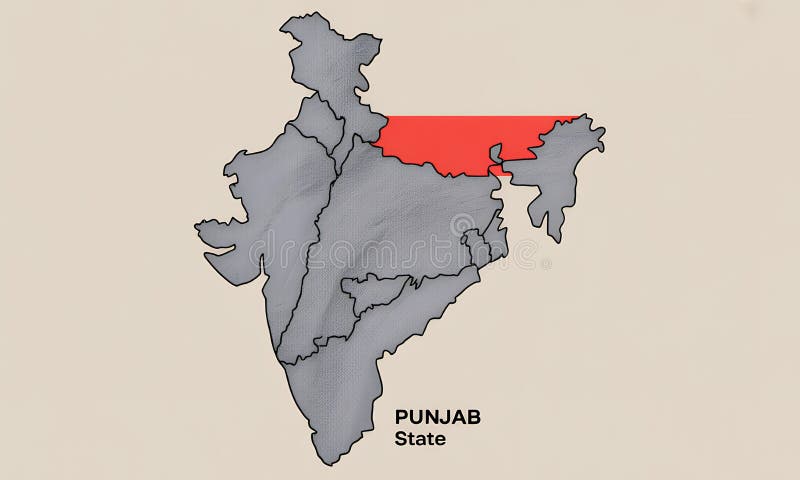 Detailed Map Illustration of Punjab State Highlighted in Red on India ...