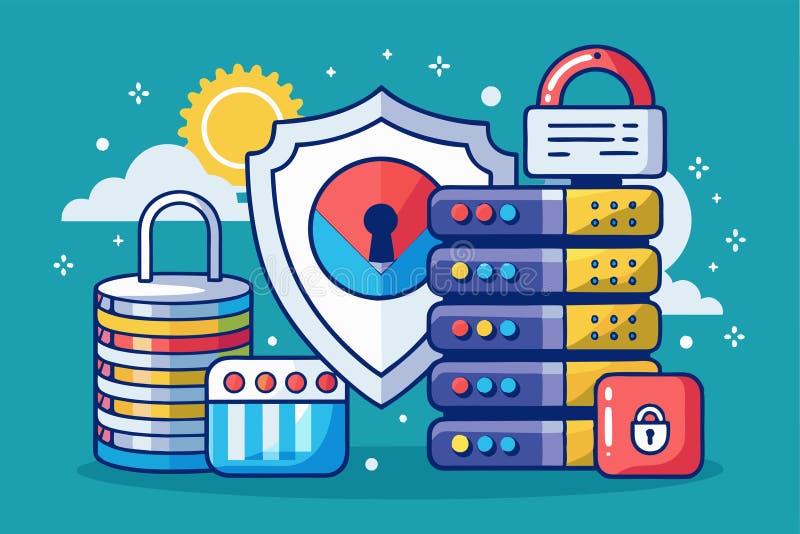An Illustration Showcases a Shield, Padlocks, and Secure Servers ...