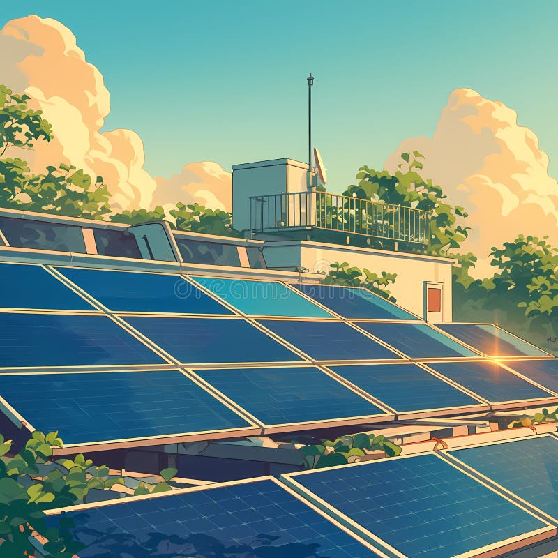 Solar Panels on Building Rooftop Stock Illustration - Illustration of ...