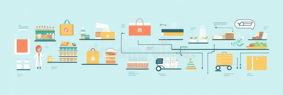 Grocery Order Flow Infographic Depicting Selection, Checkout, Packaging ...