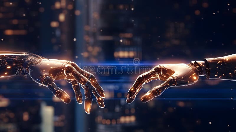 Illustration Showcases the Synergy between a Robot and a Human, Hand ...