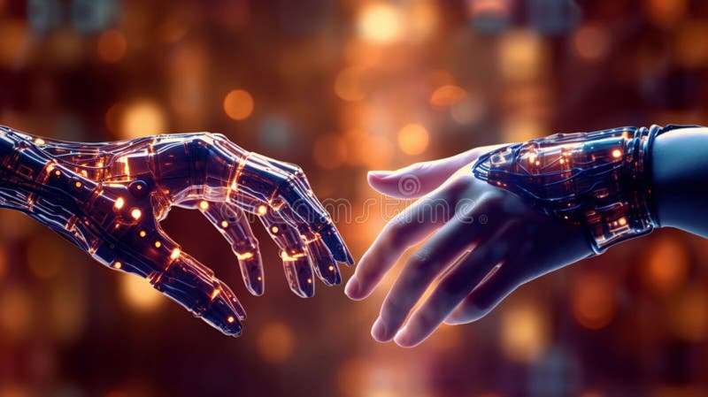 Illustration Showcases the Synergy between a Robot and a Human, Hand ...