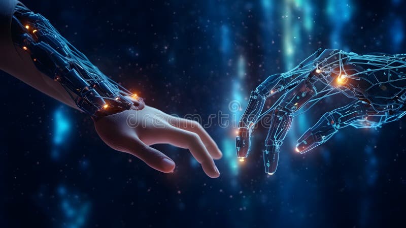 Illustration Showcases the Synergy between a Robot and a Human, Hand ...