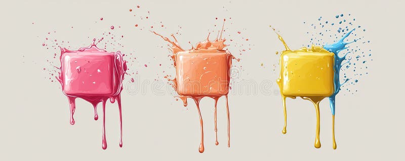Vibrant Illustration of Three Colored Ink Cubes with Dripping Paint on ...
