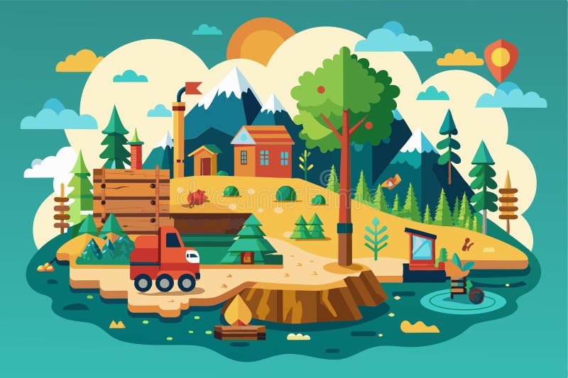 The Illustration Showcases Timber Extraction, Highlighting the Effects ...
