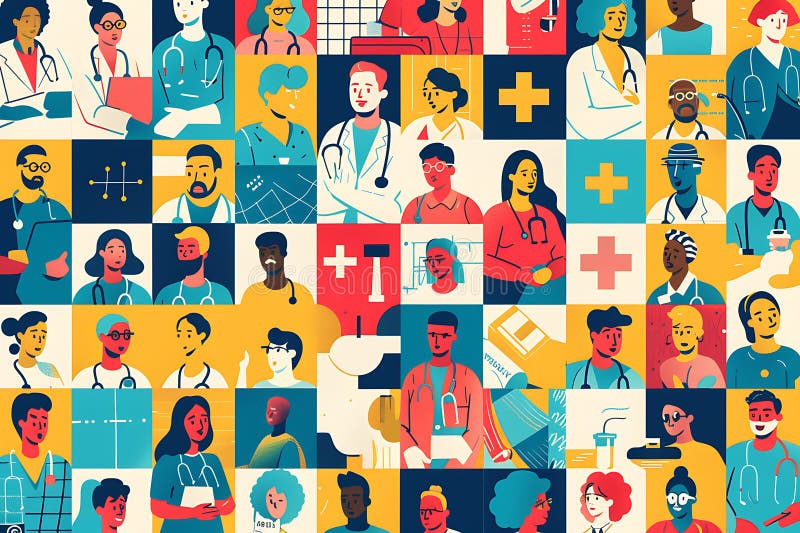 Photograph Collage with Diverse Doctors and Nurses in Various Facial ...