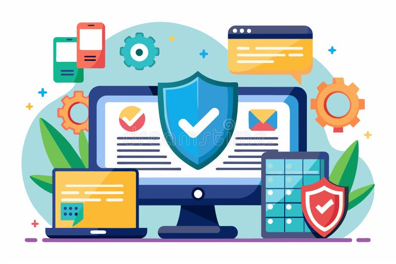 The Illustration Showcases Various Devices Surrounded by Security ...