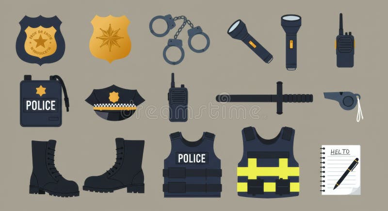 Police Equipment Icons stock illustration. Illustration of authority ...