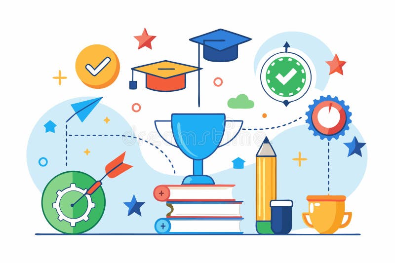 This Illustration Showcases Various Symbols of Education, Achievement ...