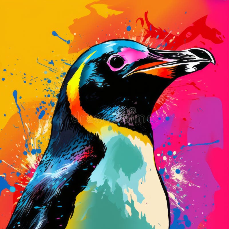 Colorful Pop Art Penguin Illustration on Explosive Wildlife Background ...