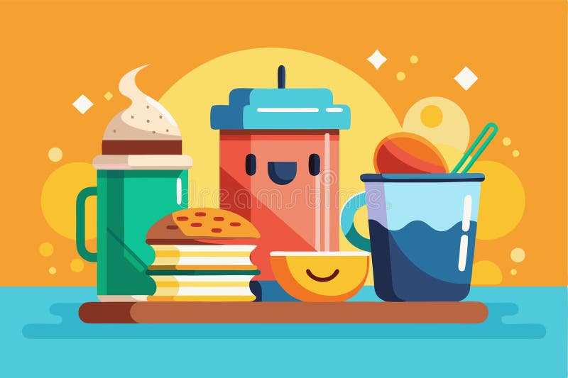 This Illustration Showcases a Vibrant Coffee Break Scene with Tasty ...