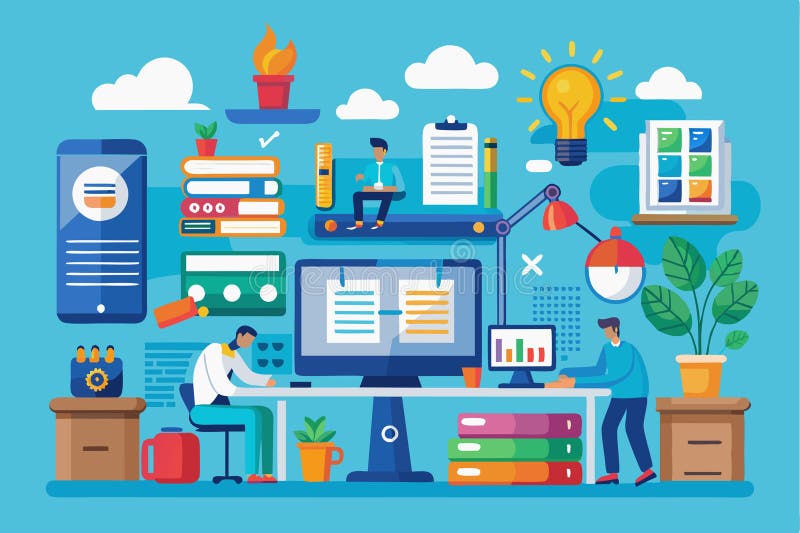 This Illustration Showcases a Vibrant Workspace Designed for ...