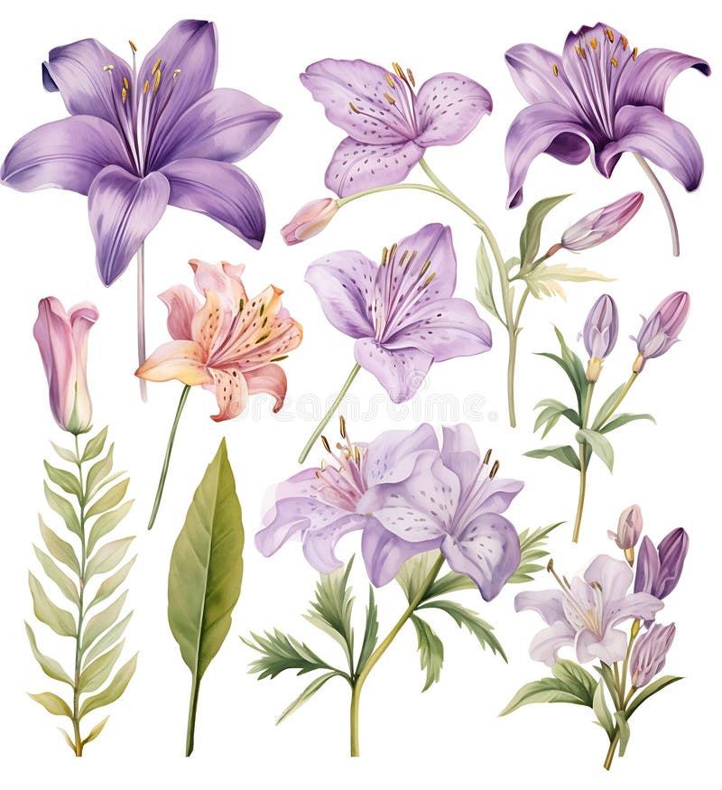 Illustration Showcasing an Array of Lilies (Lilium) in Various Stages ...