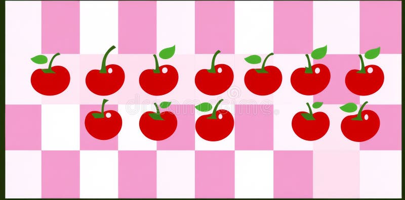 An Illustration Showcasing a Cherry Fruit with a Checkered Seamless ...