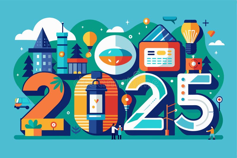 Illustration Showcasing the Customizable Flat Year 2025, Filled with ...