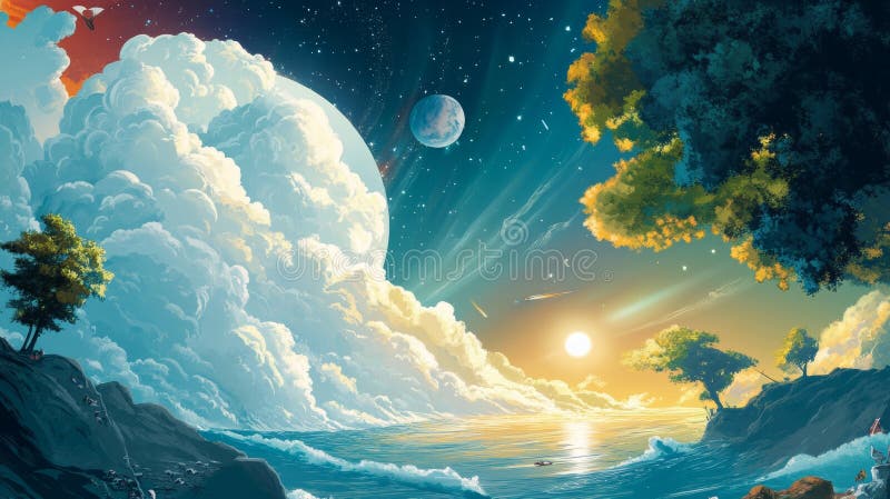 Illustration Showcasing the Divine Creation and Marvelous Wonders of ...