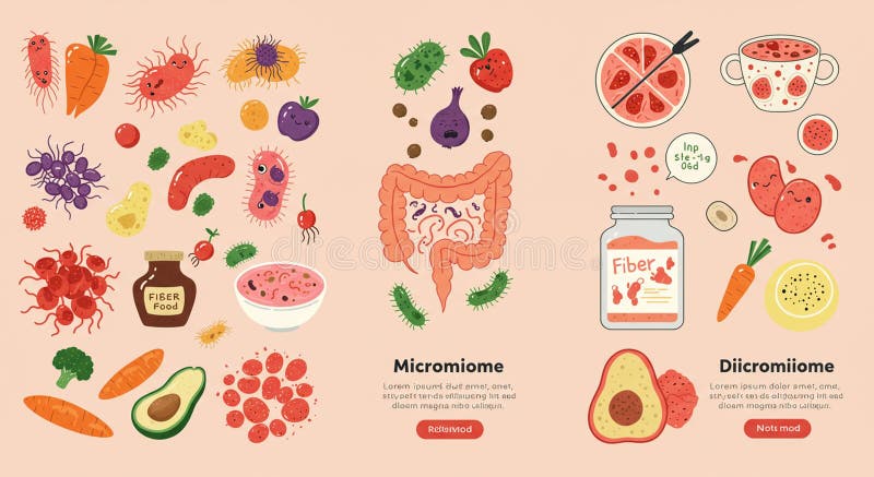 Illustration Showcasing Elements of Microbiome and Digestive Health ...