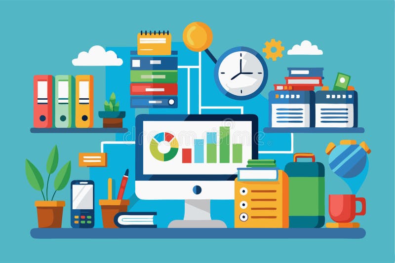 An Illustration Showcasing Essential Office Management Elements Like ...