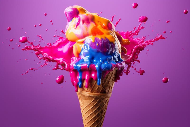 Illustration Showcasing an Ice Cream Cone with Vibrant Colors, Melting ... Illustration Showcasing an Ice Cream Cone with Vibrant Colors, Melting ...