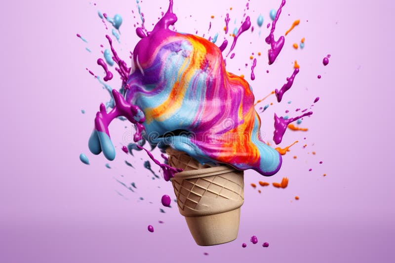 Illustration Showcasing an Ice Cream Cone with Vibrant Colors, Melting ... Illustration Showcasing an Ice Cream Cone with Vibrant Colors, Melting ...