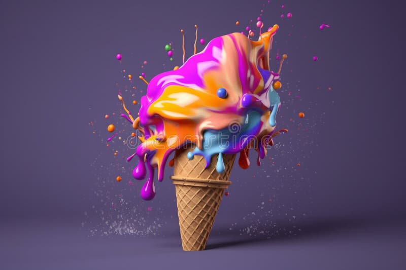 Illustration Showcasing an Ice Cream Cone with Vibrant Colors, Melting ... Illustration Showcasing an Ice Cream Cone with Vibrant Colors, Melting ...