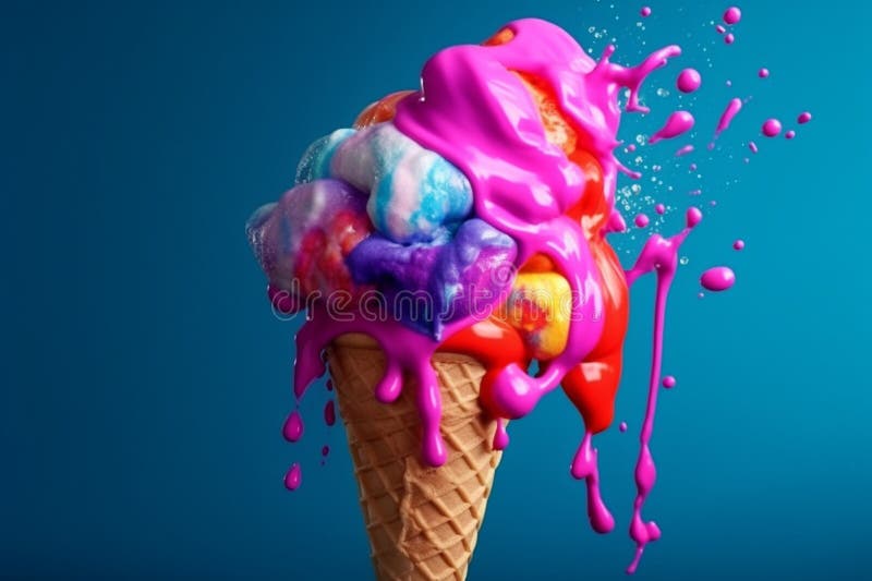 Illustration Showcasing an Ice Cream Cone with Vibrant Colors, Melting ... Illustration Showcasing an Ice Cream Cone with Vibrant Colors, Melting ...
