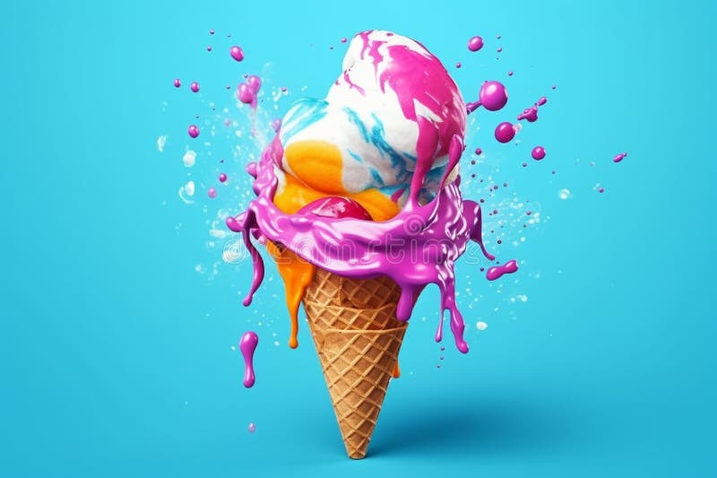 Illustration Showcasing an Ice Cream Cone with Vibrant Colors, Melting ... Illustration Showcasing an Ice Cream Cone with Vibrant Colors, Melting ...