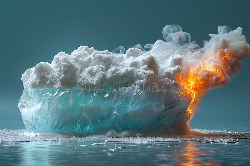 Showcasing an Iceberg with Flame Coming Out of it, High Quality, High Resolution Stock ...