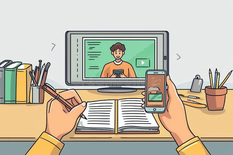 Illustration Showcasing Multitasking during a Virtual Online Class ...