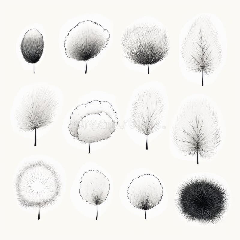Minimalist Line Drawings of Fluff Set: Small To Large on White ...