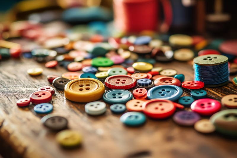 Colorful Buttons on a Sewing Table Stock Illustration - Illustration of ...