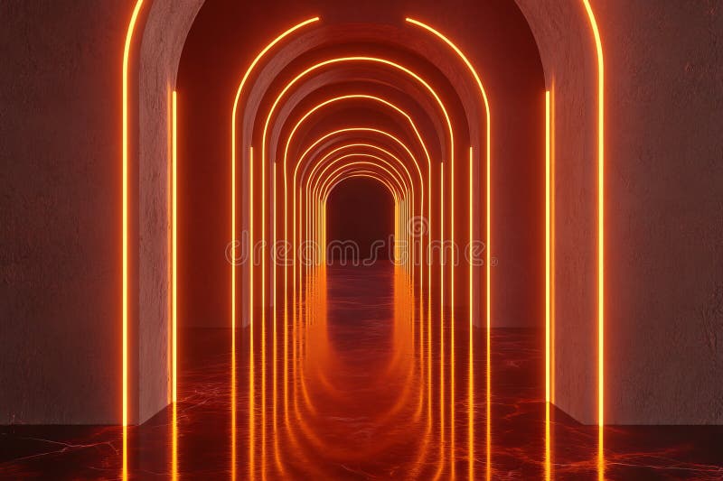 Illustration Showcasing Vibrant Orange Neon Lights in Perspective Stock ...