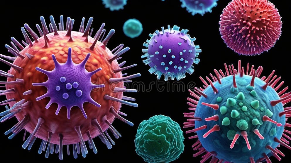 An Illustration Showcasing Viruses of Various Shapes, Including ...