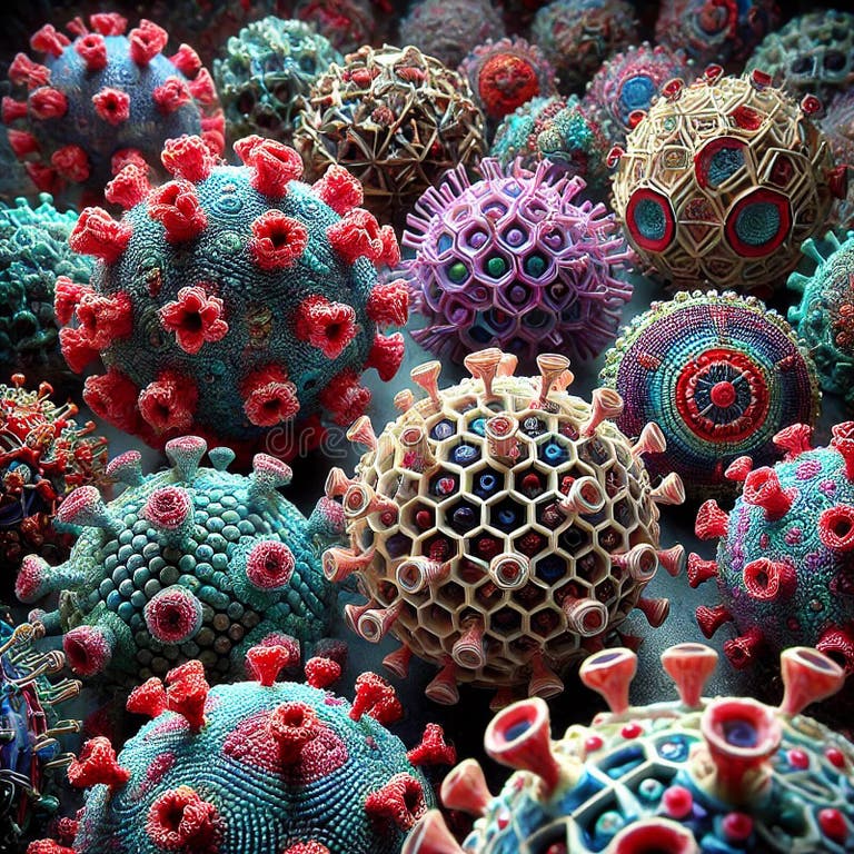 An Illustration Showcasing Viruses of Various Shapes, Including ...