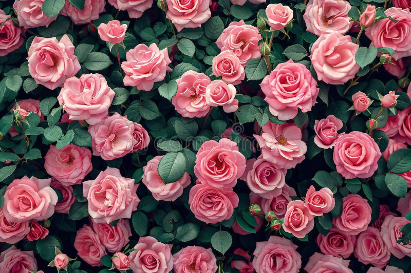 Showcasing Wall of Pink Roses, Top View, Full Frame, Seamless Pattern ...